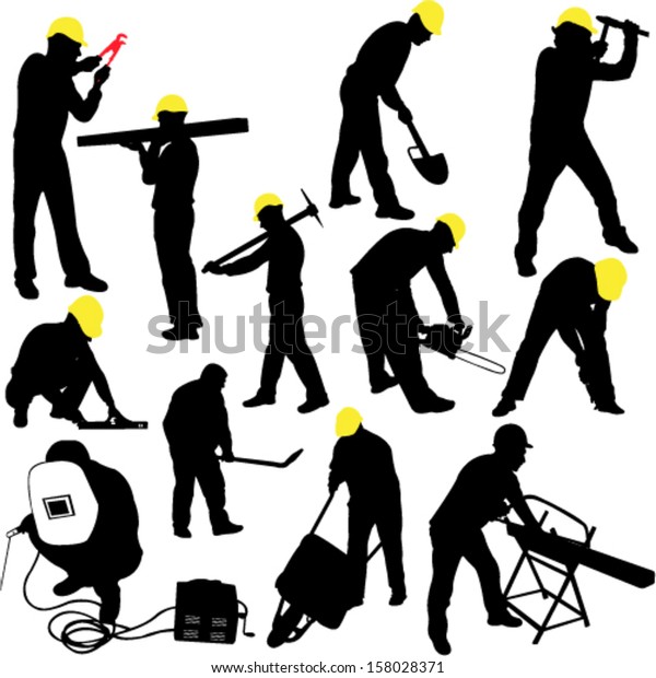 Workers Silhouettes Collection Vector Stock Vector (Royalty Free) 158028371