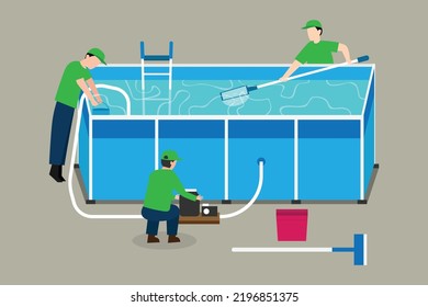Workers Uniform Cleaning Swimming Pool 2d Stock Vector (Royalty Free ...