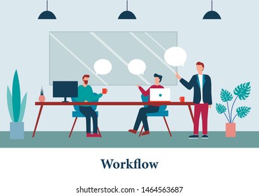 Workflow Banner Cartoon Men Sit Table Stock Vector (Royalty Free ...