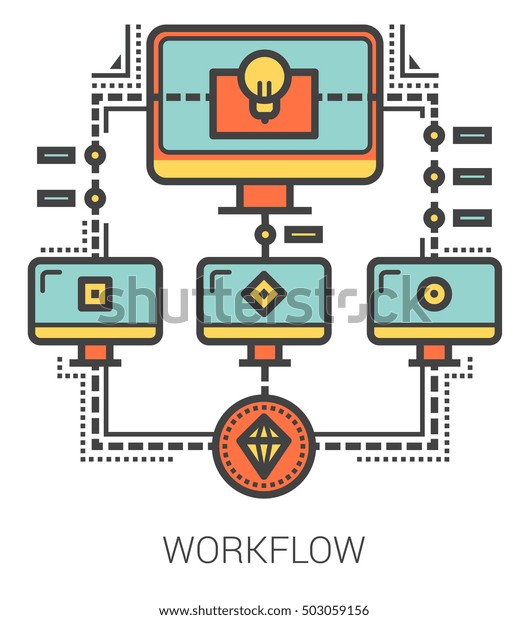Workflow Infographic Metaphor Line Icons Project Stock Vector (Royalty ...
