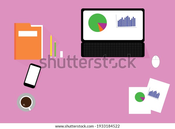 Working Environment Pink Office Desk Vector Stock Vector (Royalty Free ...