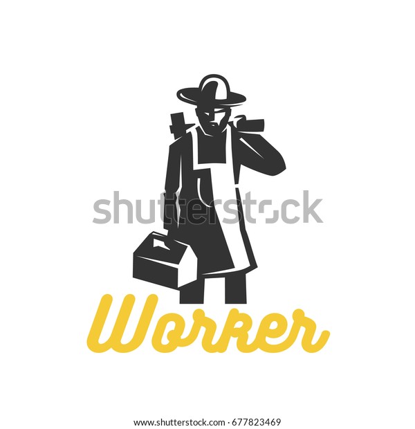 Working Man Logo Template Black White Stock Vector (Royalty Free ...