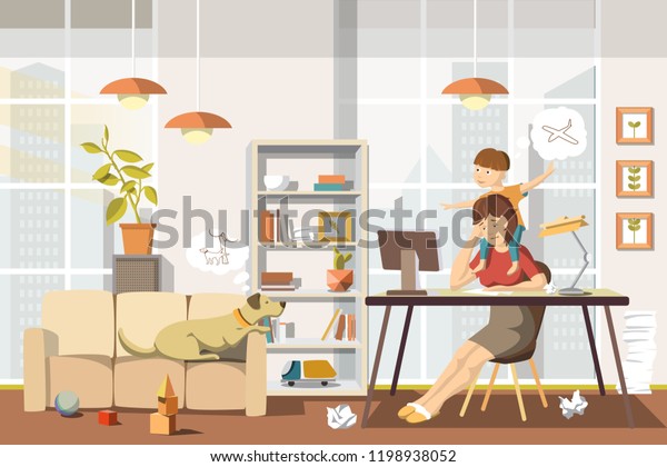 Working Mother Concept Busy Mom Baby Stock Vector (Royalty Free ...