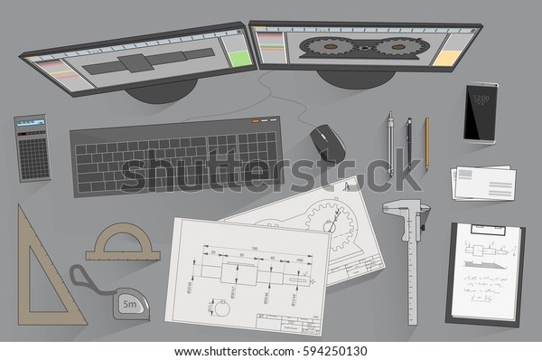Working Place Mechanical Design Engineer: Stockvektorkép (jogdíjmentes ...