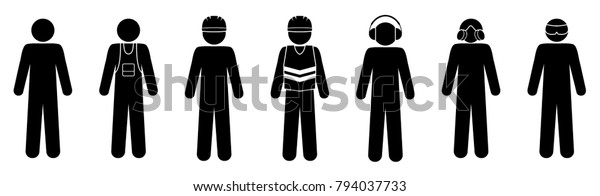Working stick figure, man overalls pictogram; protective uniform ...