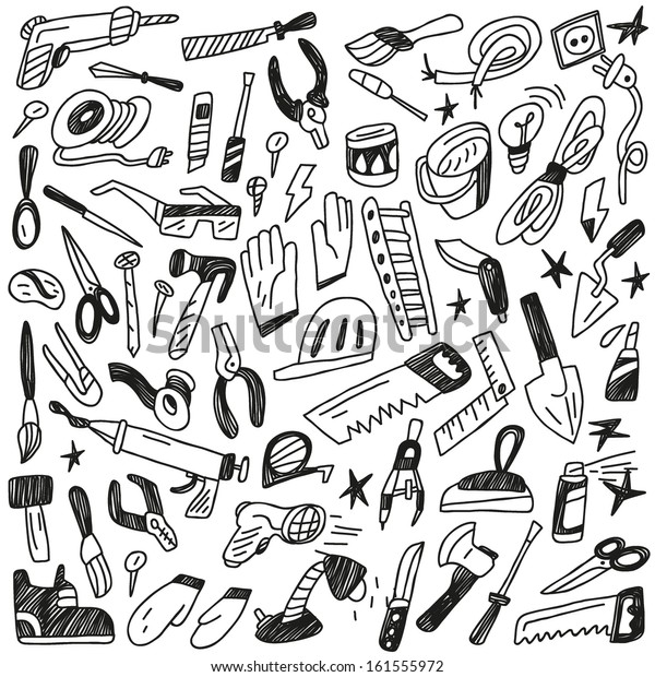 Working Tools Doodles Stock Vector (Royalty Free) 161555972 | Shutterstock