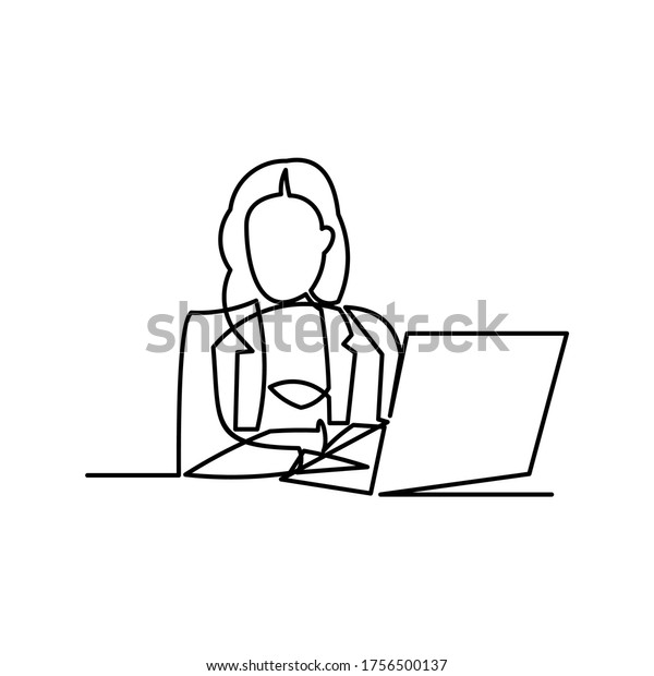 Working Woman Continuous Line Drawing Stock Vector (Royalty Free ...