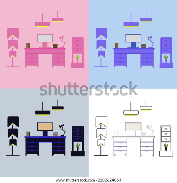 Workplace Computer Desk Keyboard Sign Stock Vector (Royalty Free ...