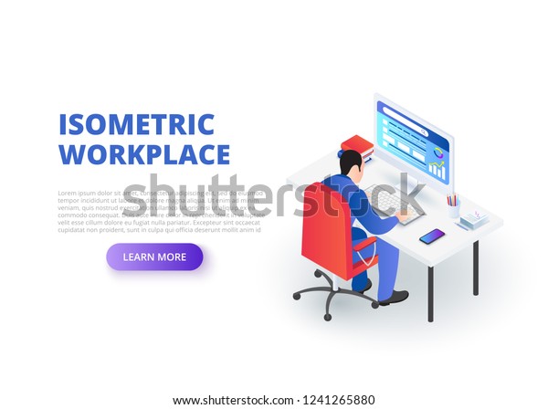 Workplace Design Concept Sitting Man Isometric Stock Vector (Royalty ...