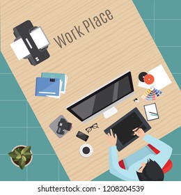 Workplace Flat Vector Illustration Top View Stock Vector (Royalty Free ...