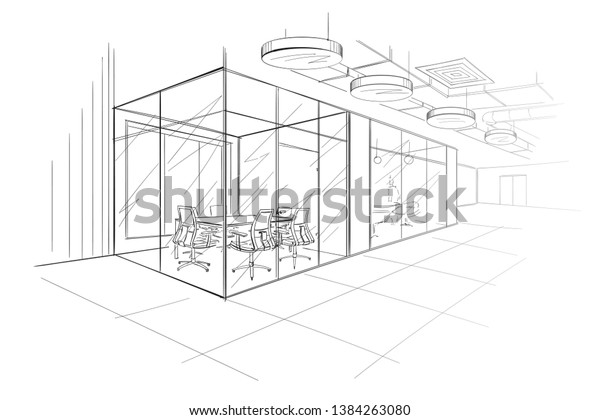 Workplace Illustration Hand Drawn Stock Vector (Royalty Free) 1384263080