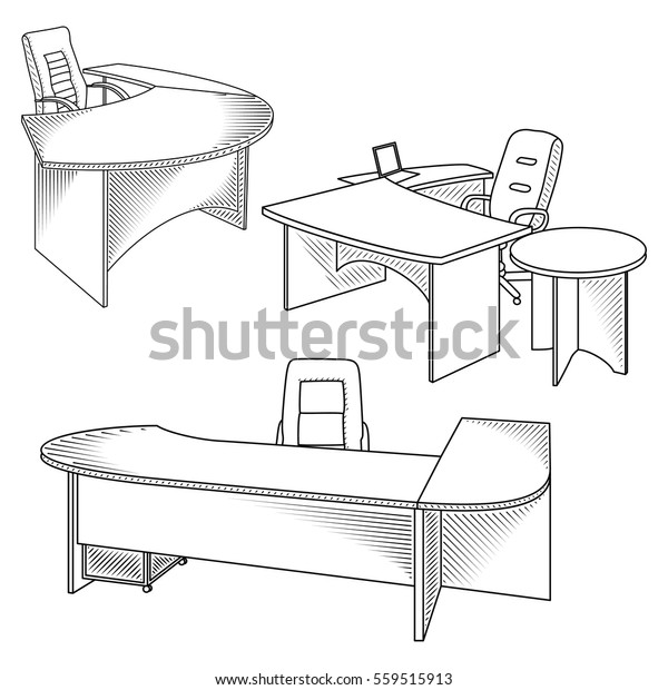 Workplace Interior Sketch Hand Drawn Office Stock Vector (Royalty Free ...