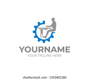 Workplace Logo Design Worker Sits Table Stock Vector (Royalty Free ...