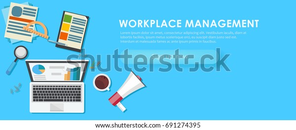 Workplace Management Banner Work Desk Laptop Stock Vector (Royalty Free ...