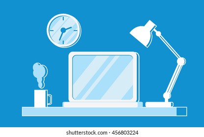 Workplace On Blue Background Stock Vector (Royalty Free) 456803224 ...