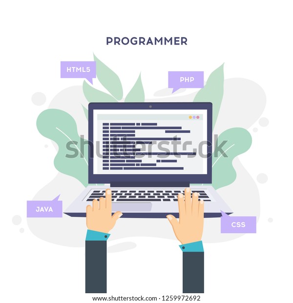 Workplace Programmer Coder Vector Illustration Programmer Stock Vector