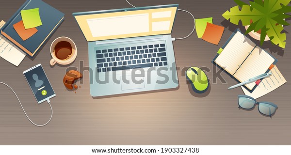 Workplace Top View Office Desk Work Stock Vector (Royalty Free) 1903327438