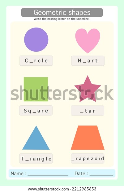 Worksheet 2d Colorful Geometric Shapeswrite Missing Stock Vector ...
