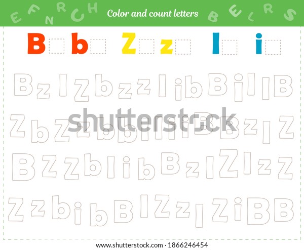 Worksheet Children Color Count Letters Development Stock Vector ...