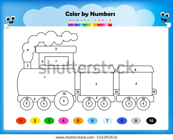 Worksheet Color By Numbers Train Worksheet: เวกเตอร์สต็อก (ปลอดค่า ...