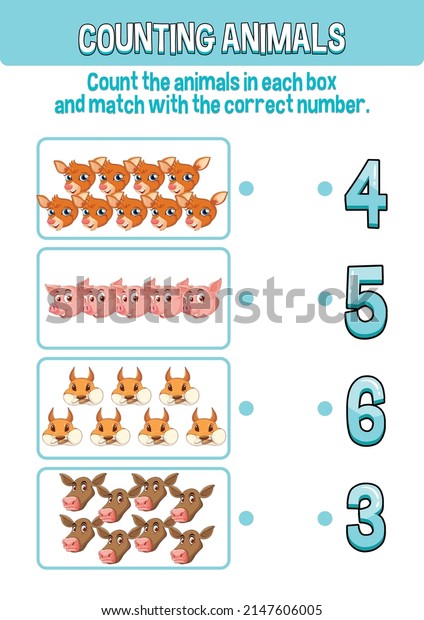 Worksheet Design Counting Animals Illustration: เวกเตอร์สต็อก (ปลอดค่า ...