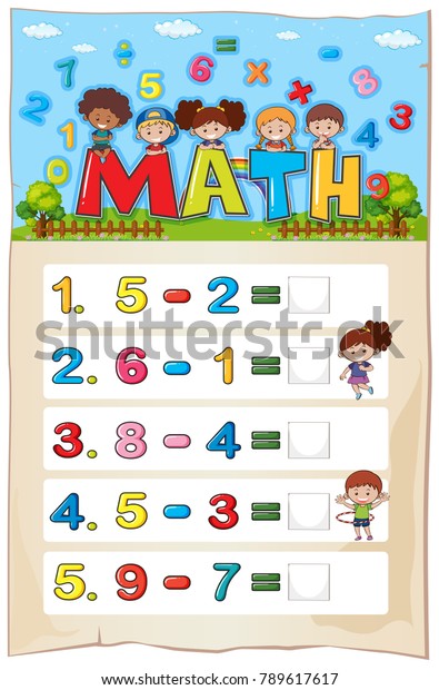 Worksheet Design Subtraction Illustration Stock Vector (Royalty Free ...