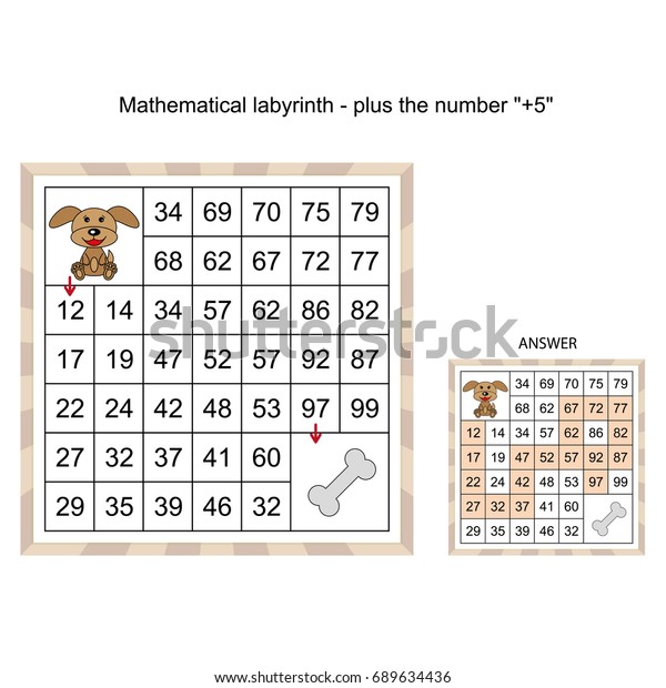 Worksheet Game Kids Mathematical Labyrinth Plus Stock Vector (Royalty ...