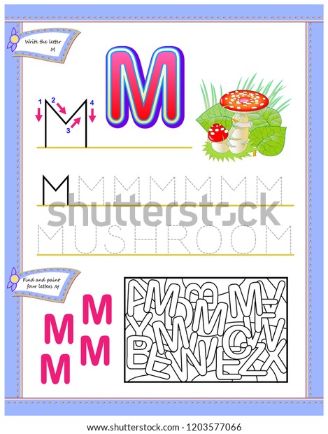 Worksheet Kids Letter M Study English Stock Vector (Royalty Free ...
