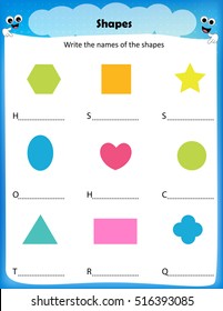 Worksheet Write Names Shapesworksheet Preschool Kids 스톡 벡터(로열티 프리 ...