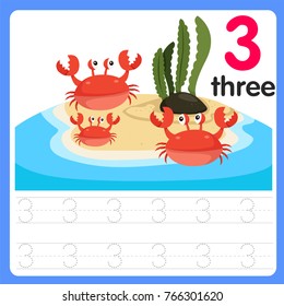 Worksheet Writing Practice Number 3 Crabs Stock Vector (Royalty Free ...
