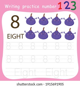 Worksheet Writing Practice Number Eight Stock Vector (Royalty Free ...