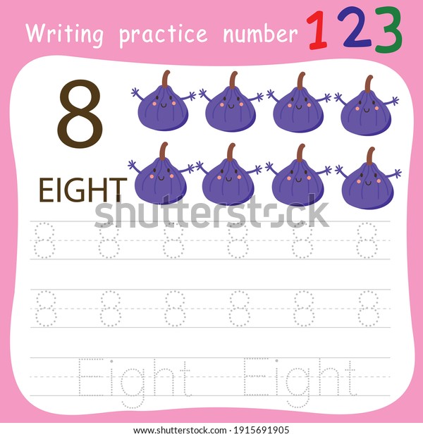 Worksheet Writing Practice Number Eight Stock Vector (Royalty Free ...
