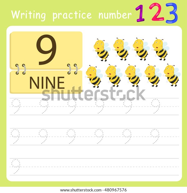 Worksheet Writing Practice Number Nine Stock Vector (Royalty Free ...