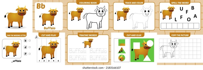 Worksheets Pack Kids Buffalo Vector Stock Vector (Royalty Free ...