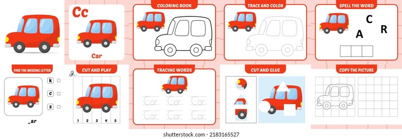 Worksheets Pack Kids Car Vector Stock Vector (Royalty Free) 2183165527 ...