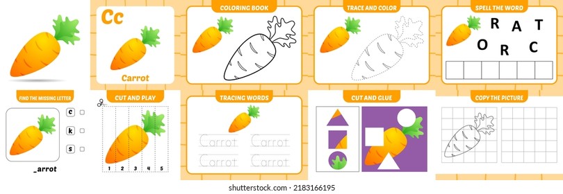 Worksheets Pack Kids Carrot Vector Stock Vector (Royalty Free ...