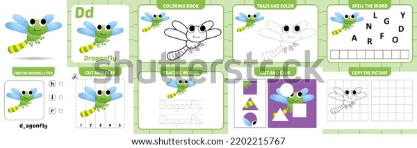 Worksheets Pack Kids Dragonfly Vector Stock Vector (Royalty Free ...