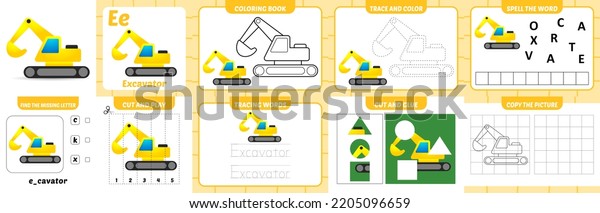 Worksheets Pack Kids Excavator Vector Stock Vector (Royalty Free ...