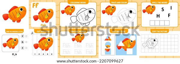 Worksheets Pack Kids Fish Vector Stock Vector (Royalty Free) 2207099627 ...