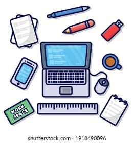 Workspace Collection Vector Cartoon Illustration Stock Vector (Royalty ...