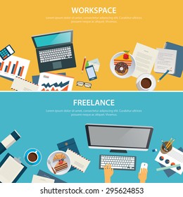 Workspace Freelance Banner Flat Design Template Stock Vector (Royalty ...