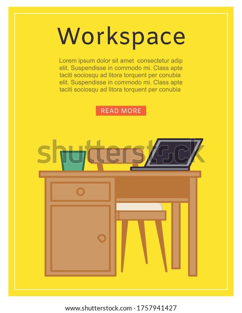 Workspace Poster Office Desk Interior Vector Stock Vector (Royalty Free ...