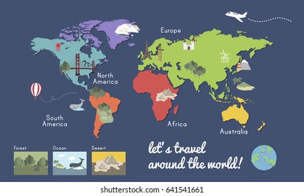 Childrens Map World Sights Detailed Stock Vector (Royalty Free ...