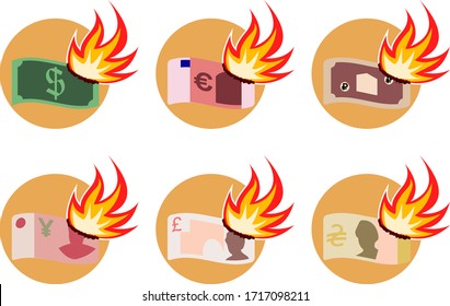 World Currency Banknotes On Fire Money Stock Vector (Royalty Free ...