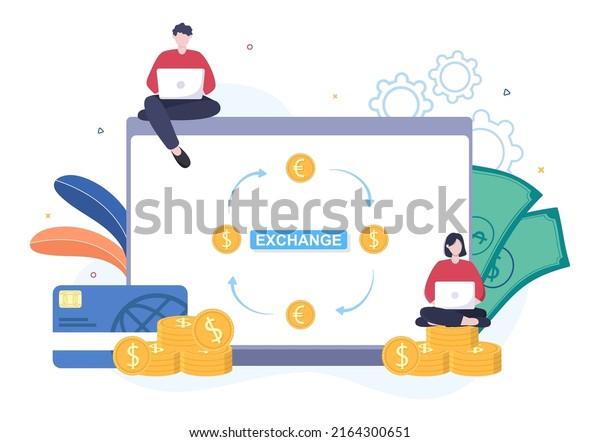 World Currency Exchange Services Cartoon Illustration: เวกเตอร์สต็อก ...