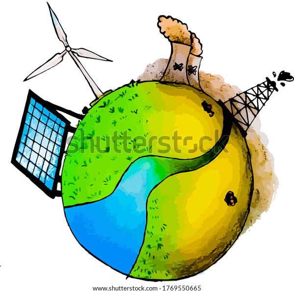 World Drawing Renewable Nonrenewable Energy Stock Vector (Royalty Free ...