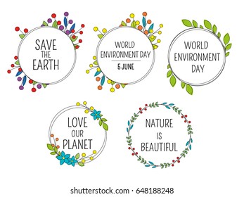 World Environment Day Set Floral Wreathes Stock Vector (Royalty Free ...