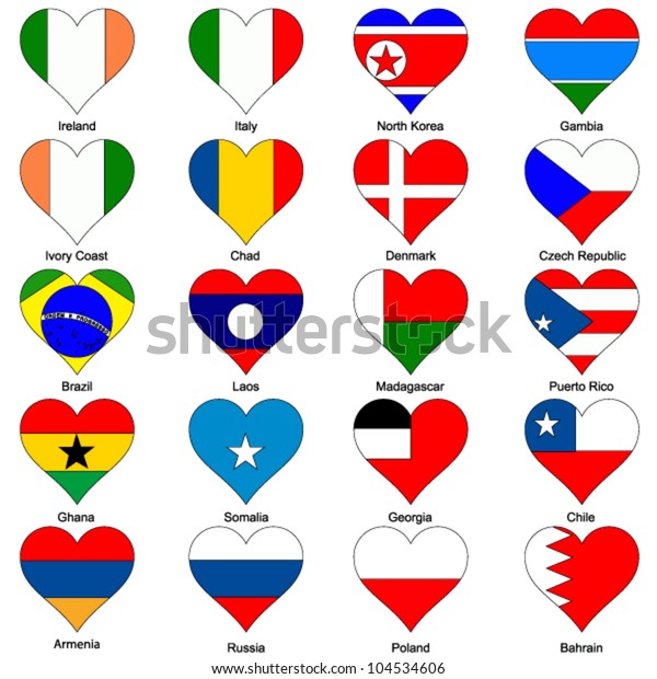 World Flags Love Heart Shape Pack Stock Vector (Royalty Free) 104534606