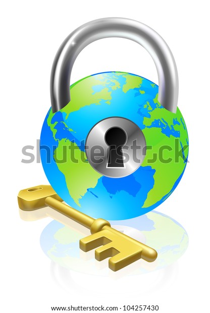 World Globe Like Locked Padlock Key Stock Vector (Royalty Free) 104257430