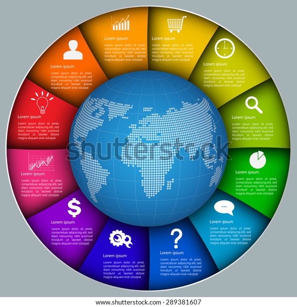 World Globe On Colorful Circle 12 Stock Vector (Royalty Free) 289381607